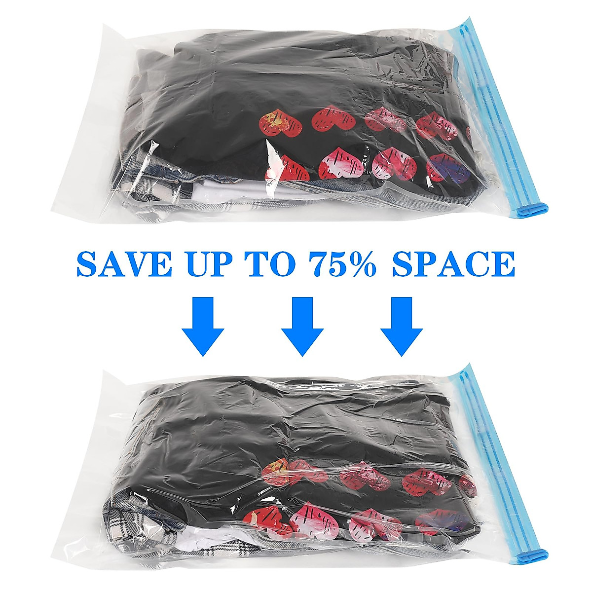 10 Pack Compression Bags Travel Essentials Space Saver Bags Hand Roll-Up Airtight Vacuum Storage Bags Clothes Organizers Home Packaging Pouch for Shoes Cosmetics Comforters Bedding