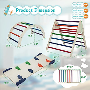3 in 1 Foldable Triangle Ladder, Pikler Triangle Climber with Ramp, Sturdy Wooden Toddler Climbing Toys for Toddlers 1-3. with Climbing Triangle/Arch/ramp.Multicolour…