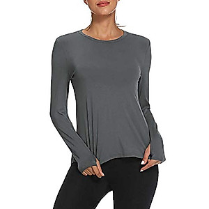Mippo Long Sleeve Yoga Tops for Women Open Back Workout Shirts Gym Tops Running Athletic Shirts Workout Clothes Deep Gray M