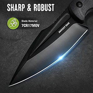 MOSSY OAK Hunting Knife with Sheath, 8.5-inch Full-tang Fixed Blade Knife, Outdoor Knives for Survival, Camping, Hiking (G10 Handle-Black)