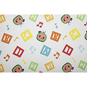 CoComelon 4 Piece Toddler Bedding Set - Includes Quilted Comforter, Fitted Sheet, Top Sheet, and Pillow Case - Letters and Music Design