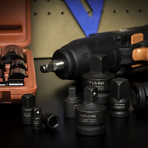 NEIKO 30223A 8 PC Impact Socket Adapter Set, Standard SAE Size, Cr-V Steel, Impact Driver & Wrench Conversion Kit, Locking Impact Socket Adapters & Reducer Set, Ball Detent, 1/4”, 3/8”, 1/2", 3/4”, 1”