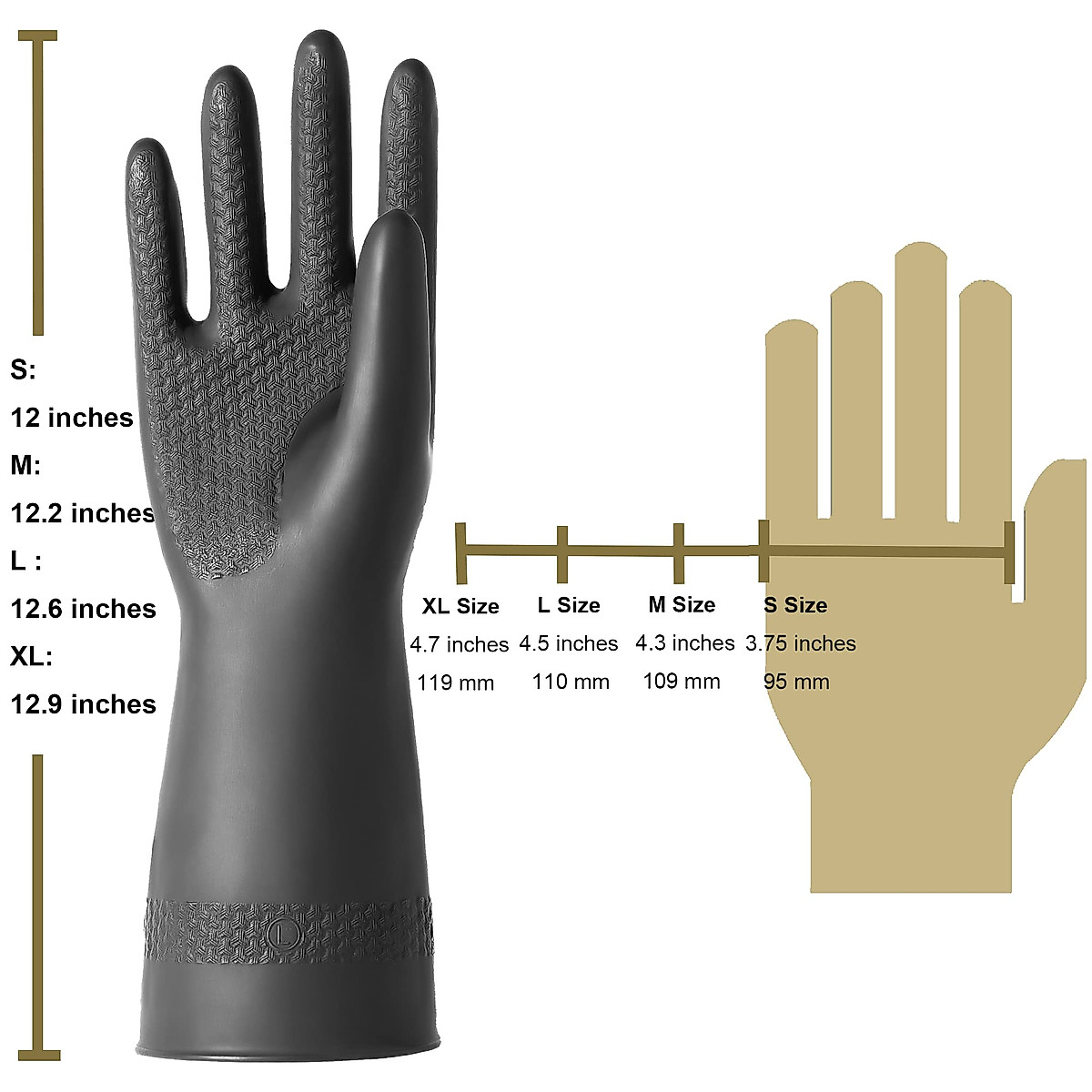 ROYAKI Chemical Resistant Gloves,Waterproof Cleaning Protective Safety Work Heavy Duty Gloves,12", 1 Pair Size Small