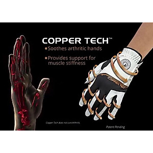 Copper Tech Gloves Men's Golf Glove with Spider Tacky Grip, X-Large, White/Black