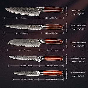 YARENH Kitchen Knife Set with Block, 8 Piece, Sharp Professional Chef Knife Set, 73 Layers Japanese Damascus High Carbon Stainless Steel, Full Tang Sandalwood Handle, Gift Box