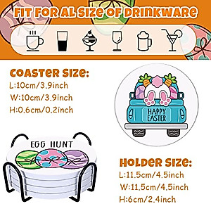 Whaline 4Pcs Easter Ceramic Coaster Set Bunny Gnome Egg Carrot Prints Drink Coasters Cartoon Style Absorbent Coasters for Easter Egg Hunt Home Decor Table Protection Housewarming Gifts