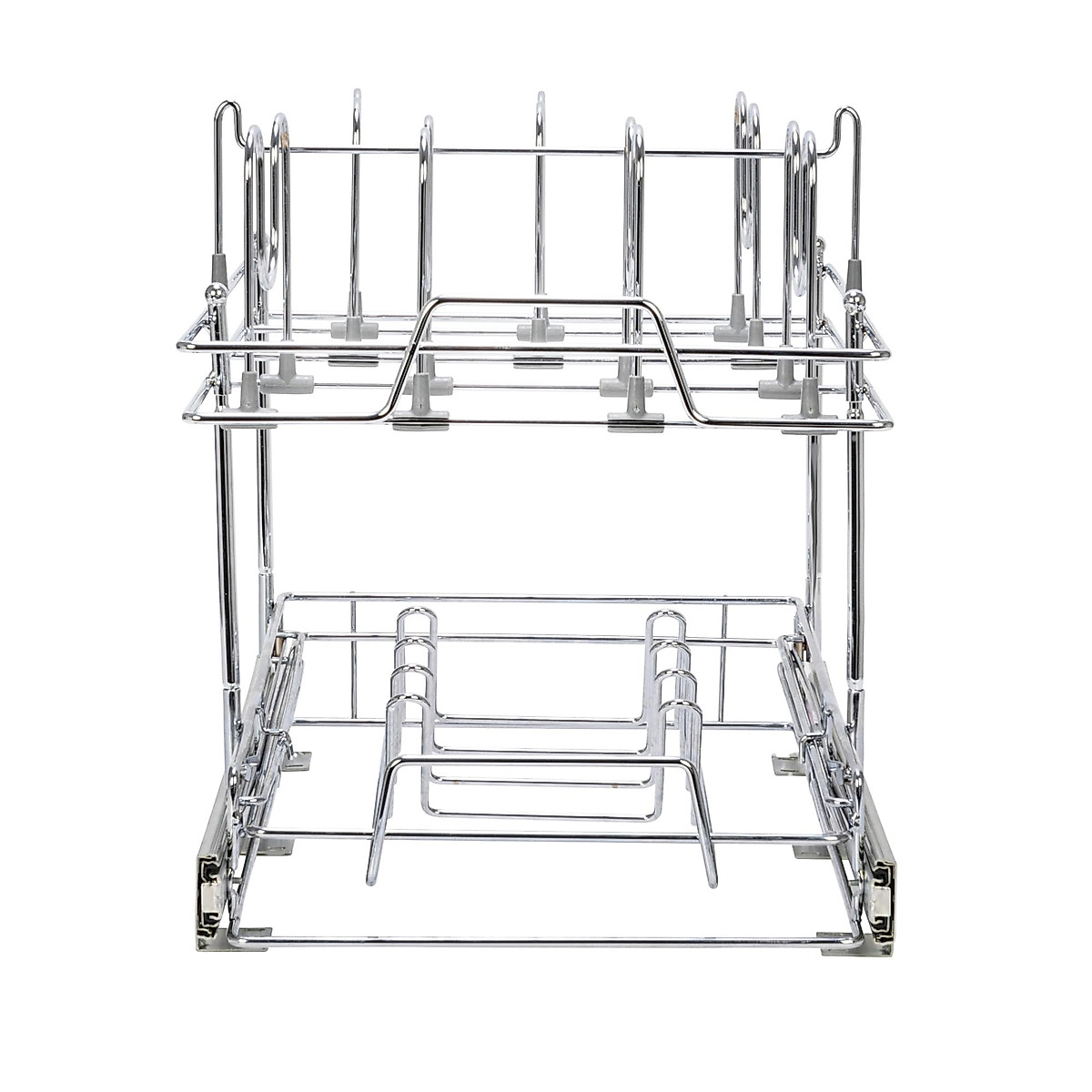 Household Essentials C42617-1 Glidez 2-Tier Pot and Lid Kitchen Cabinet Organizer | 21 in D x 14.1 in W x 16.2 in H | Chrome Wire, Silver