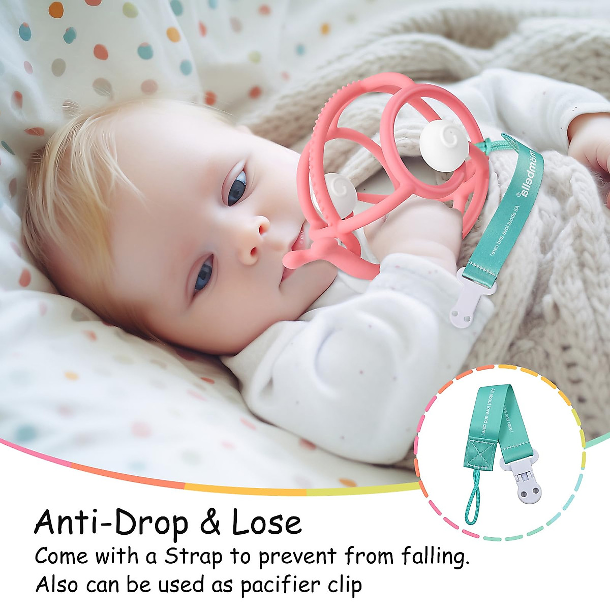 Mombella Ollie Octopus Silicone Baby Teething Toy for 3M+ Infants, Soft Silicone Baby Teether for Front and Back Teething Pain Relief, Blue