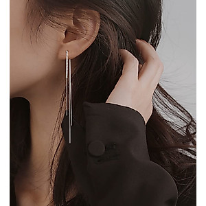 SLUYNZ 925 Sterling Silver CZ Dangle Earrings Chain for Women Teen Girls Long Dangle Earrings Tassel with Snake Chain Backs3 (A-Silver)