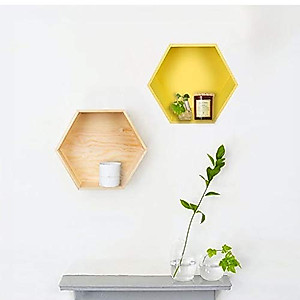 LLRYN Hexagonal Floating Shelf Wall-Mounted Rack, Modern and Simple Wooden, six Colors, Suitable for Bedroom, Bathroom, Living Room, Kitchen, etc. (Color : E)