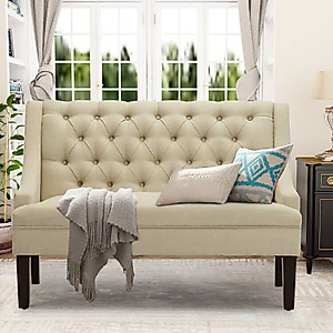 Tongli 50" Small Modern Loveseat Settee Sofa Linen Fabric 2-Seat Sofa Couch Tufted Love Seat Dining Bench with Back Upholstered Banquette Sofas for Living Room Bedroom Small Space Entryway