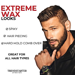 TRENDSTARTER Hair Wax - Extreme, 4oz - Matte Finish - Premium Water Based Flake-Free Hair Styling Pomade for All Hair Types - All-Day Strong Hold
