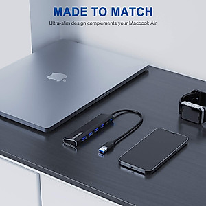 UFBOSS 5-Ports Ultra Slim Aluminum USB 3.0 Hub, 4 Portt 5Gbps USB3.0 with One USB-C Charging Port USB Splitter - Compatible with Laptop, iMac Surface Pro, XPS, PC, Flash Drive, Mobile HDD