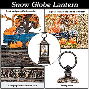 Fall Snow Globe Lantern, Thanksgiving Lighted Lantern, Swirling Glitter Snow Globe for Fall Harvest Day Decorations, Home Fall Decor, Halloween and Gift (Truck&Pumpkins)