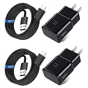 Adaptive Fast Charger Type C Cable Kit Compatible Samsung Galaxy S8/S9/S10/S10 Plus/S10E/ S20/S20 Plus/S21/S22/S22 Plus/S23 Ultra/Note 8/Note 9/Note 10 Power Adapter&Long 10ft USB Type C Cable(2 Pack)