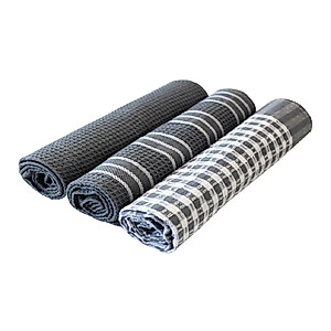 Akma's textile 100% Natural Cotton Kitchen Towels (17”x 28”, 3 Pack), Set of 3 Waffle Weave Tea Towels, Highly Absorbent Cloth Dish Napkins, Quick Drying Dish Towels, Classic Cloth Napkins, Dark Gray