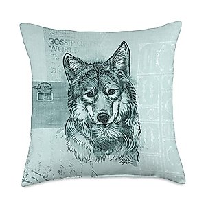 Wolf Designs by Content Design Studio Wolf Portrait, Vintage Look, Turquoise Throw Pillow, 18x18, Multicolor