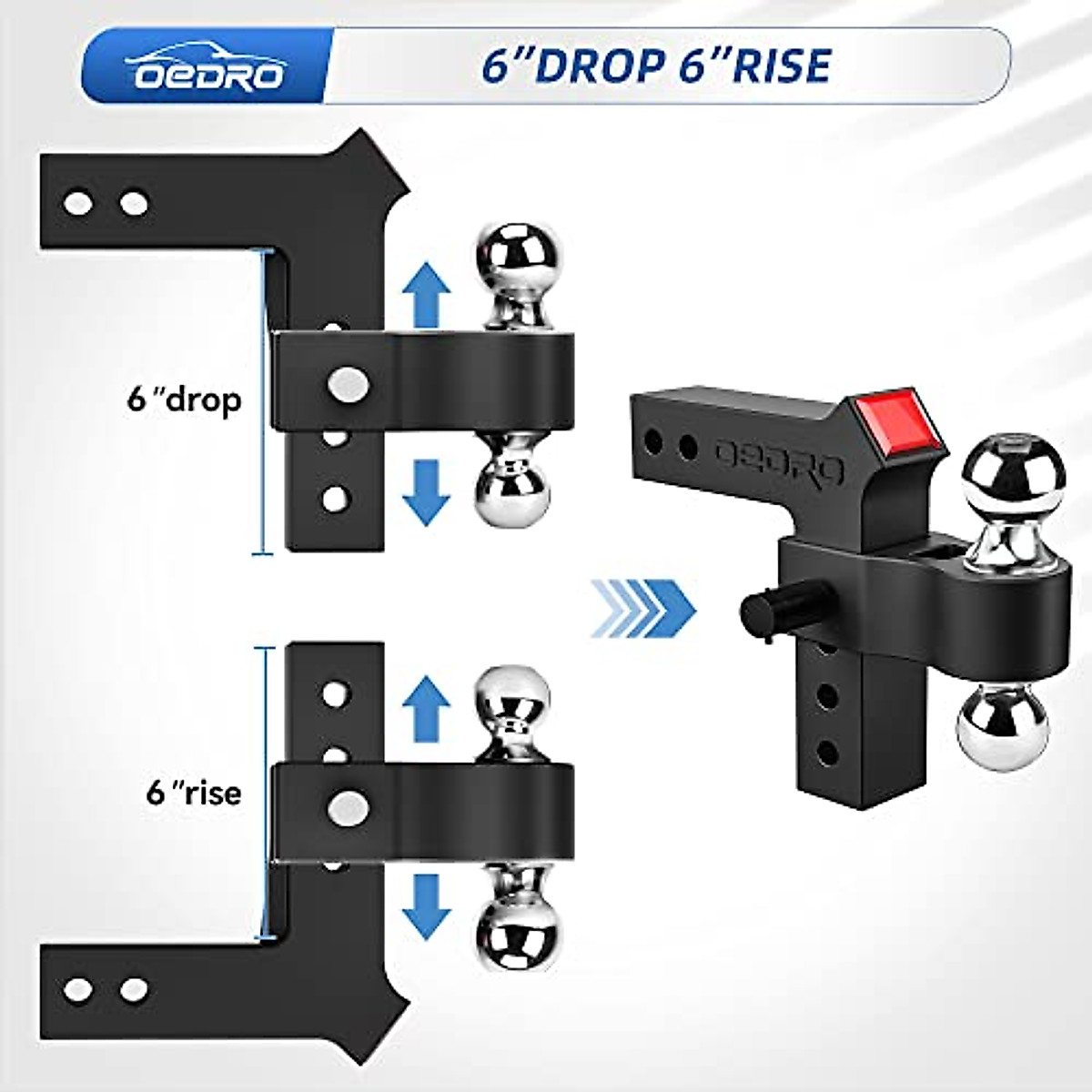 OEDRO Adjustable Trailer Hitch, 6 Inch Drop Hitch Ball Mount Fits 2.5 Inch Receiver, Forged Aluminum Towing Hitch, 2" & 2-5/16" Tow Balls with Double Pin Key Locks, 14,500lbs.