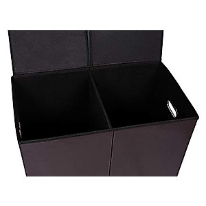 Internet's Best Double Faux Leather Laundry Hamper with Lid - Double Load - Foldable Hamper Basket - Removable Lid - Brown