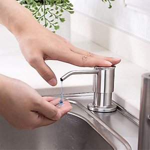 Tiilan Built-in Soap Dispenser Pump for Kitchen Sink Set, Detergent Dispenser 17oz Bottle and 47.2-inch Extension Tube, Stainless Steel Pump, Brushed Nickel