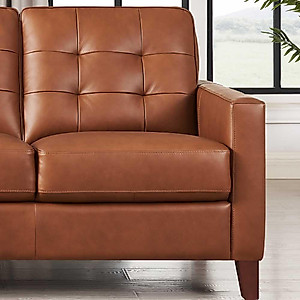 Hydeline Aiden Top Grain Leather Loveseat, Cinnamon Brown, Memory Foam and Springs Seating