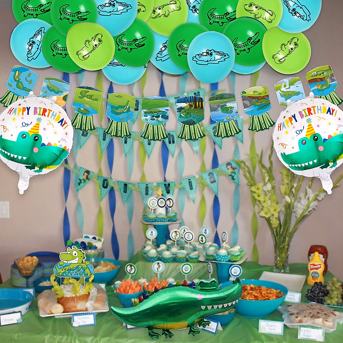 Forest crocodile theme birthday decorations children's creative party supplies animal birthday party supplies (B)