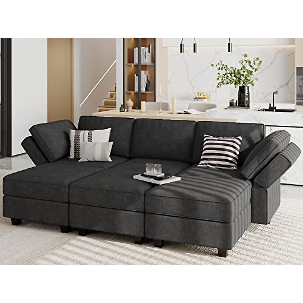 Belffin Modular Sofa Bed Module Sectional Sleeper Sofa Convertible Sectional Couch Bed Set Sleeper Couches Dark Grey