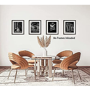 NIIO Western Cowboy Wall Art, Highland Cow Print, Boots Straw Hat and Longhorn Decor Vintage Farmhouse Canvas for Men's Bedroom, Set of 4(8inx10in, Unframed)