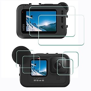 ULBTER Screen Protector for GoPro Hero 12/11 /10/9 Media Mod Gopro Hero12 Hero11 hero10 hero9 Black LCD + lens + Small Display [2+2+2Pack] 9H Hardness Tempered Glass Saver,Anti-Scrach Anti-Bubble
