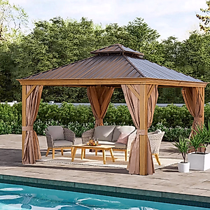 Outdoor Permanent Hardtop Gazebo Canopy for Patio, Garden, Backyard - 12x12FT Alu Gazebo with Steel Canopy and Vented Double Roof Design