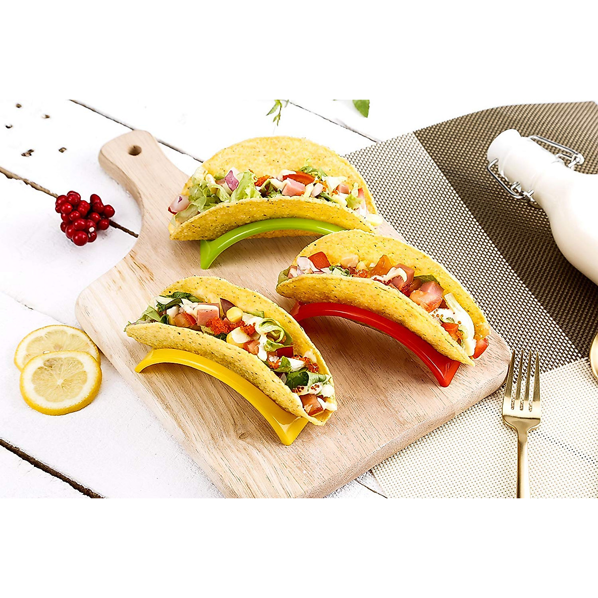 Millie Set of 12 Product & Taco Holder Rack - Tortilla Holder Taco Stand- Colorful Non Toxic BPA Free Microwave Safe Stands for Soft and Hard Shells-Taco Holder-Taco Stand Up Holder