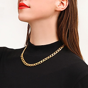 Sanglarst Gold Chain Necklace, 22 Inch Golden Ultra Luxury Looking Feeling Real Solid 14K Gold plated Curb Fake Neck Chain for Party Dancing (Gold 1CM)