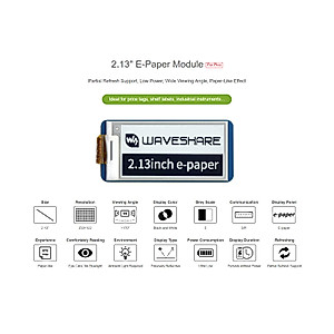 waveshare 2.13inch E-Ink Display HAT 250×122 Pixels Black White Two Color E-Paper Module epaper Screen for Raspberry Pi Pico Microcontroller Board,Support Partial Refresh