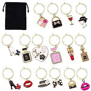 AIERSA Wine Glass Charms, 16Pcs Drink Markers for Stem Glasses, Funny Wine Charms, Wine Glass Identifier Tags With Gold Rings for Party Decorations Alleviating Mixup