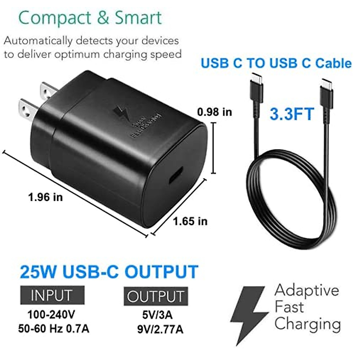 Fast Adaptive Wall Adapter 25W Charger for LG V60 ThinQ 5G UW with 4FT (1.2M) UrbanX USB C PD Charging and Data Transfer Cable - Black (US Version with Warranty)