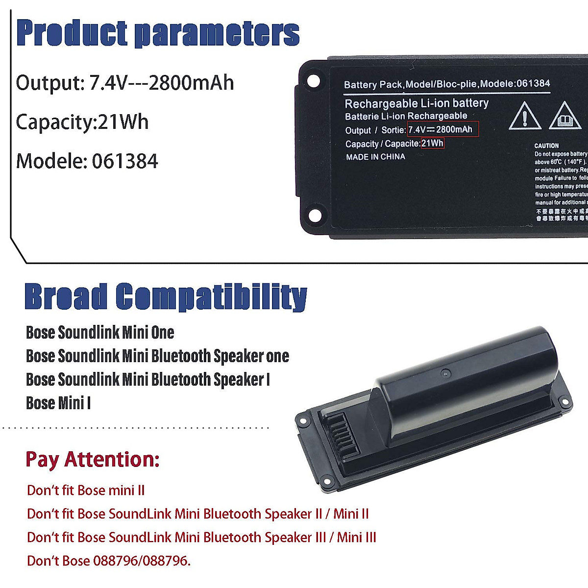 061384 New Battery Replacement for SoundLink Bluetooth Speaker Mini One 061384 061385 061386 063287; Bose SoundLink Mini Bluetooth Speaker I; Bose SoundLink Mini Bluetooth Speaker; Bose Mini I Batter.