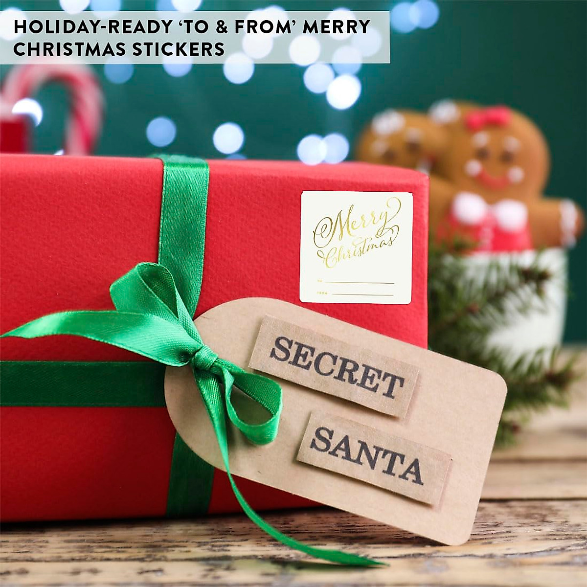 Andaz Press Christmas Collection, Square Gift Label Stickers, Stylized Merry Christmas to from, Metallic Gold Ink, 40-Pack Gold Christmas Tags Christmas Name Tags Stickers Christmas Sticker Tags