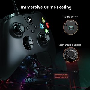 YCCSKY Wired PC Controller for Gaming, Controller for Windows 7/8/10/11 with 3.5mm Headphone Plug, Turbo Function, Dual Vibration and Share Button(Black)