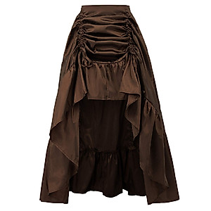 Scarlet Darkness Women Gothic Steampunk Pirate Skirt Victorian Bustle Skirts High-Low Brown L