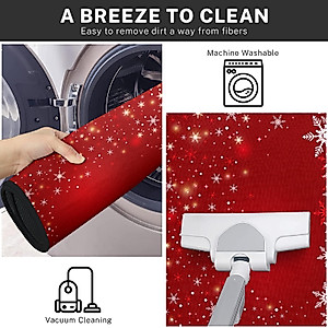 Tayney Christmas Kitchen Rugs and Mats Non Skid Washable Set of 2, Snowflake Red Snow Floor Mats, Xmas Runner Rug, Winter Kitchen Decor