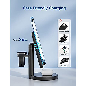 ELEGRP Wireless Charging Station, 3 in 1 Wireless Charger, Charging Dock for iPhone 14/13/12/11/Pro/Max and SE/8 Samsung Phone, iWatch and Airpods/Samsung Headphone (with 18w Adapter) Black