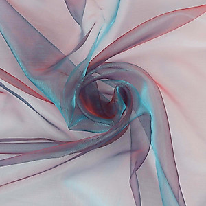 Lightweight 2 Tone Voile Fabric Sheer Organza Iridescent Turquoise with Red - 58 Inch by 5 Yards