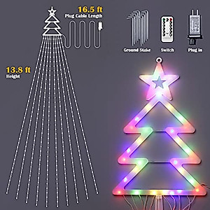 Outdoor Christmas Decorations Star String Lights 420 LED Waterproof Waterfall Lights with Christmas Tree Topper, Gorrzai 8 Lighting Modes String Lights for Tree Yard Patio Garden Party (Multi-Colored)