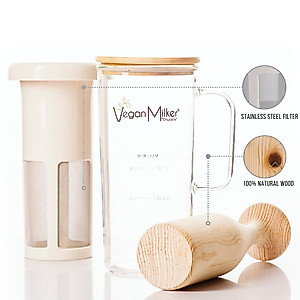 Vegan Milker Soul. Kitchen Tool to make plant milks from any nut, grain or seed. Wooden mortar. Milk Maker with Free Recipe E-Book (Soul)