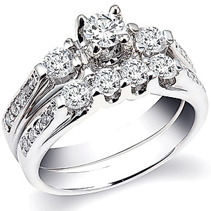 Dazzlingrock Collection 1.40 Carat (ctw) 14k Round Diamond Women Wedding Ring Set with Matching Wedding Band, White Gold, Size 5