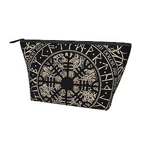 Women's Lightweight Makeup Bag Pouch Compatible with Cool Norse Viking Vegvisir Runic Compass, Funny Travel Cosmetic Bag Portable Pencil Bag with Zip for Office College Christmas Gift