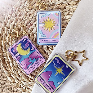 3PCS Tarot Card Acrylic Keychain,The Sun The Moon The Stars Tarot,Sided Charms Kawaii Art Aesthetics backpack keychain for girls,Women Wallets Car Keychain,backpack charms Gifts
