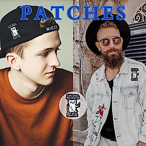 Obokata Iron On Patches, Black & White Cat Sew On Patch, Sensitive Cat with Knife Funny Applique Embroidered Patch for Jackets, Clothes, Hats, Backbags & Jeans.