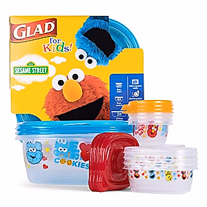 GladWare - Multi Pack - 9ct - Sesame Street Food Storage Containers with Lids | Mixed Sizes Kids Food Containers with Sesame Street Designs, 18 Pc Set | Elmo, Big Bird, Cookie Monster Food Containers