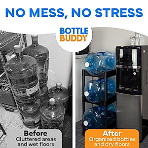 Bottle Buddy Water Racks - 3 and 5 Gallon Bottles - 3-Tray Jug Storage System - Floor Protector for Drips - Free-Standing Organizer for Home, Office, Kitchen, Warehouse - Grey